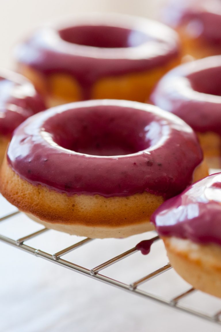 Vanilla Bean Cake Donuts with Blueberry Glaze - The Sweetest Occasion
