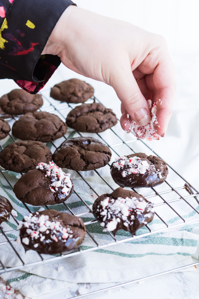 Fudge Dipped Double Chocolate Peppermint Cookies - The Sweetest Occasion
